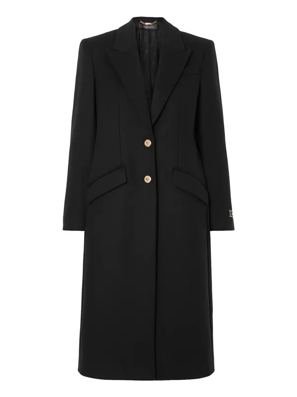 Versace Icons Appliquéd Wool-blend Coat - Black