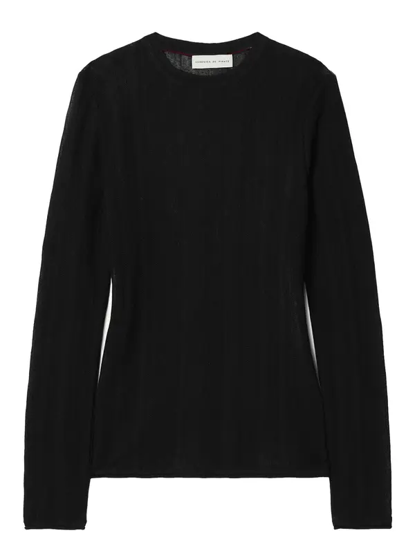 Veronica De Piante Alise Ribbed Wool Crewneck Sweater - Black