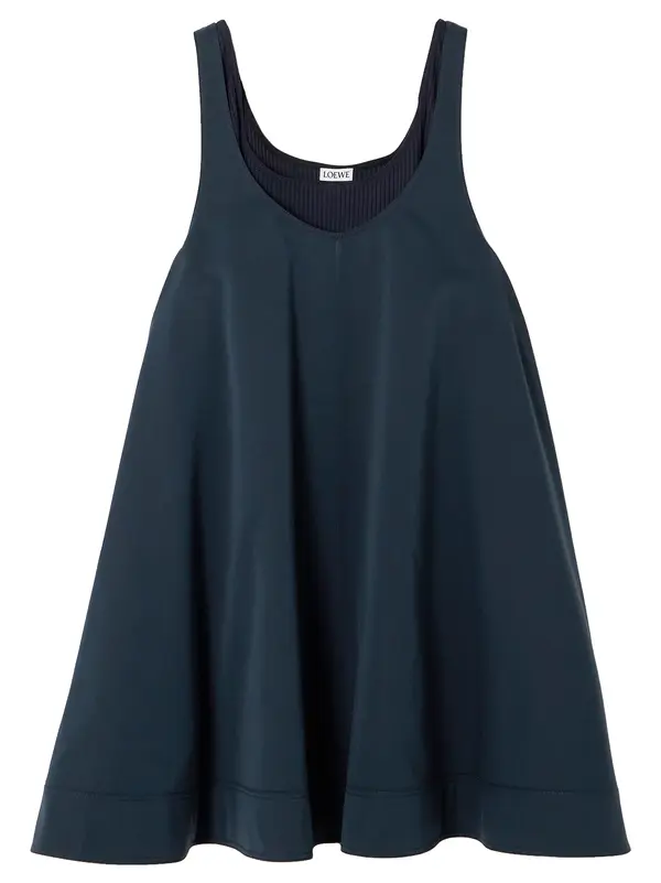 Loewe Logo-appliquéd Cotton And Silk-blend Gabardine Mini Dress - Blue