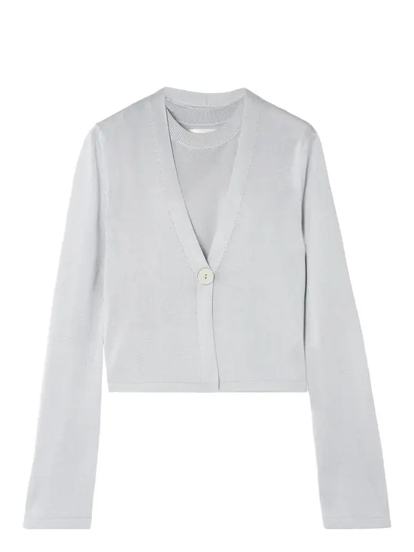 Galvan Ida Layered Knitted Tank And Cardigan Set - Silver