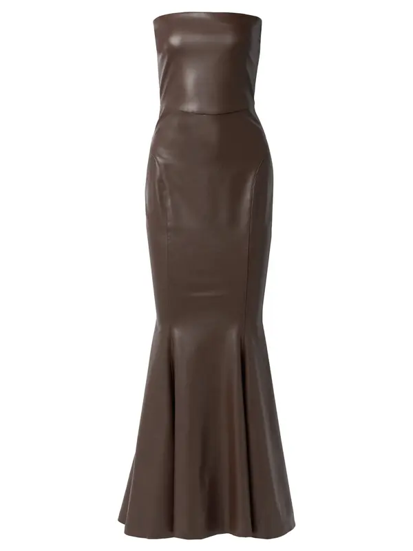 Norma Kamali Strapless Faux Leather Maxi Dress - Brown