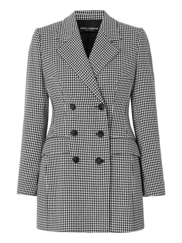 Dolce & Gabbana Double-breasted Houndstooth Wool-blend Blazer - Gray