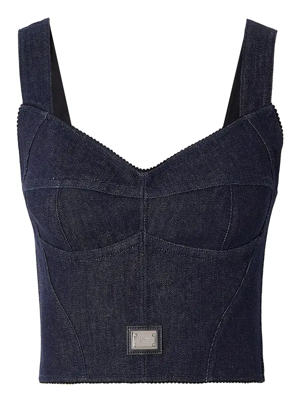 Dolce & Gabbana Picot-trimmed Denim Bustier Top - Blue
