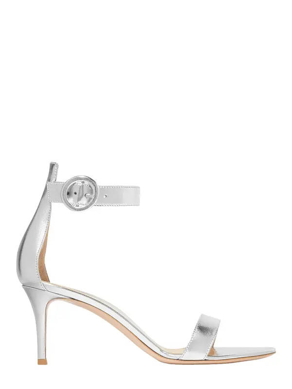 GIANVITO ROSSI Portofino 70 Metallic Leather Sandals - Silver
