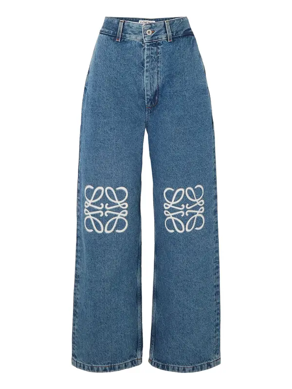 Loewe Anagram Appliquéd High-rise Wide-leg Jeans - Blue