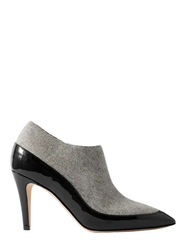 Manolo Blahnik Archepla 90 Patent-leather Trimmed Wool Ankle Boots - Gray