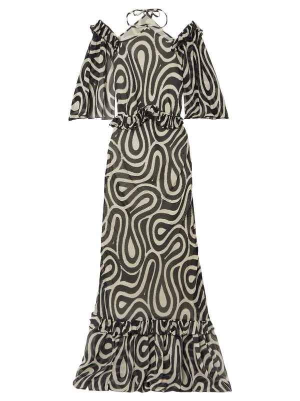 BODE Comber Ruffled Printed Silk-chiffon Maxi Dress - Multi