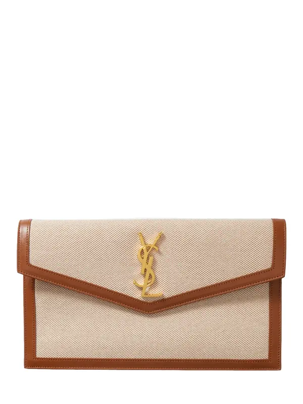 Saint Laurent Uptown Leather-trimmed Pouch - Brown