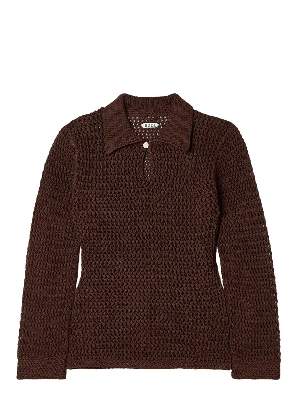 BODE Willows Crocheted Cotton Polo Shirt - Brown