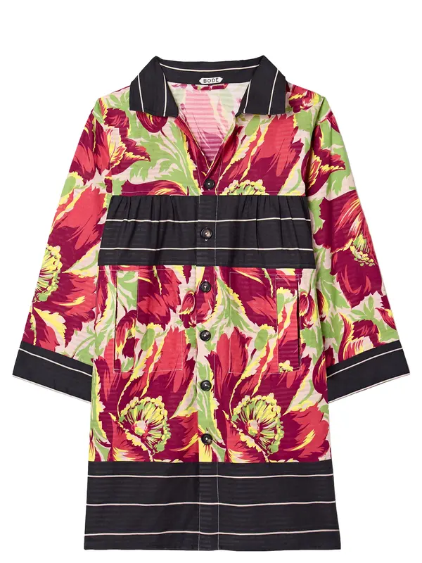 BODE Printed Cotton-jacquard Mini Shirt Dress - Multi