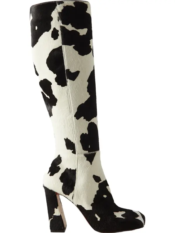 Amina Muaddi Marine Cow-print Pony Hair Knee Boots - Multi