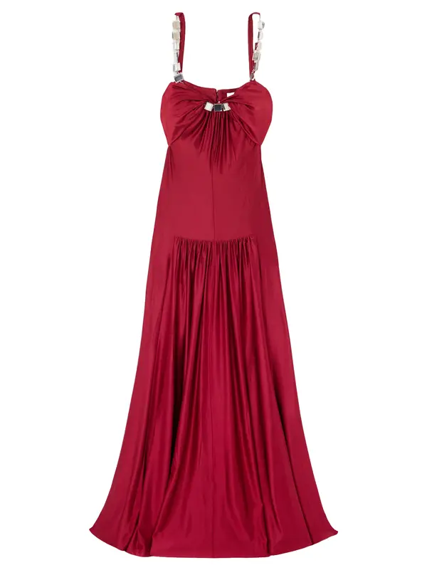 Rabanne Embellished Gathered Stretch-jersey Maxi Dress - Red