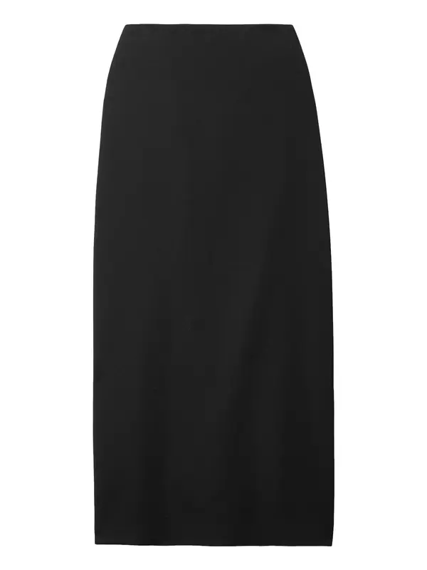 THE ROW Kassie Grain De Poudre Wool Midi Skirt - Black