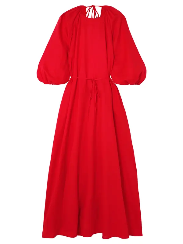 Bernadette Fran Open-back Linen Maxi Dress - Red