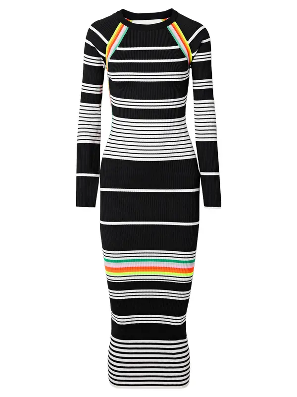 Christopher John Rogers Open-back Striped Ribbed-knit Midi Dress - Multi