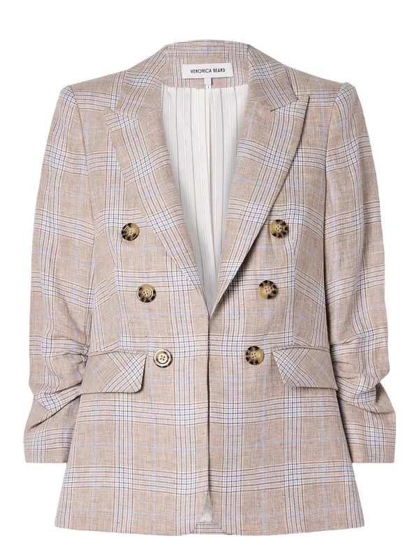 Veronica Beard Beacon Checked Linen Dickey Blazer - Multi