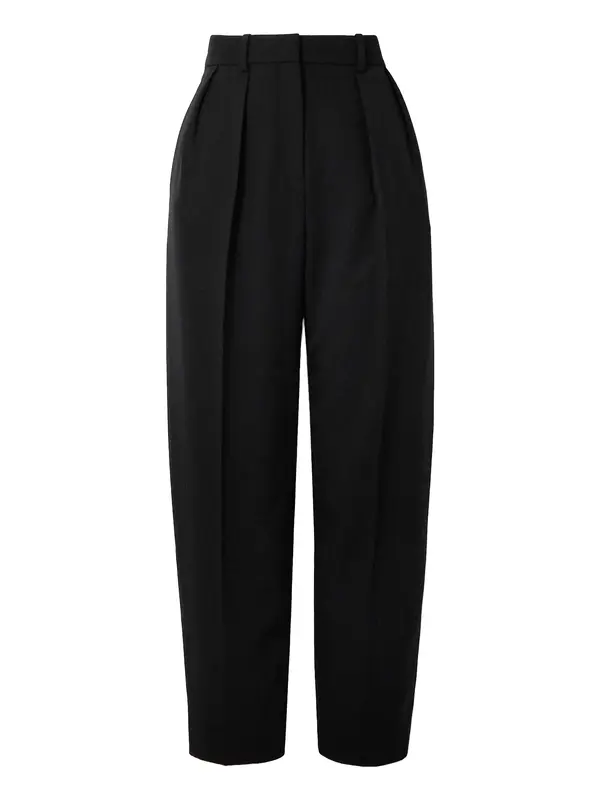 THE ROW Corby Pleated Wool-twill Pants - Black