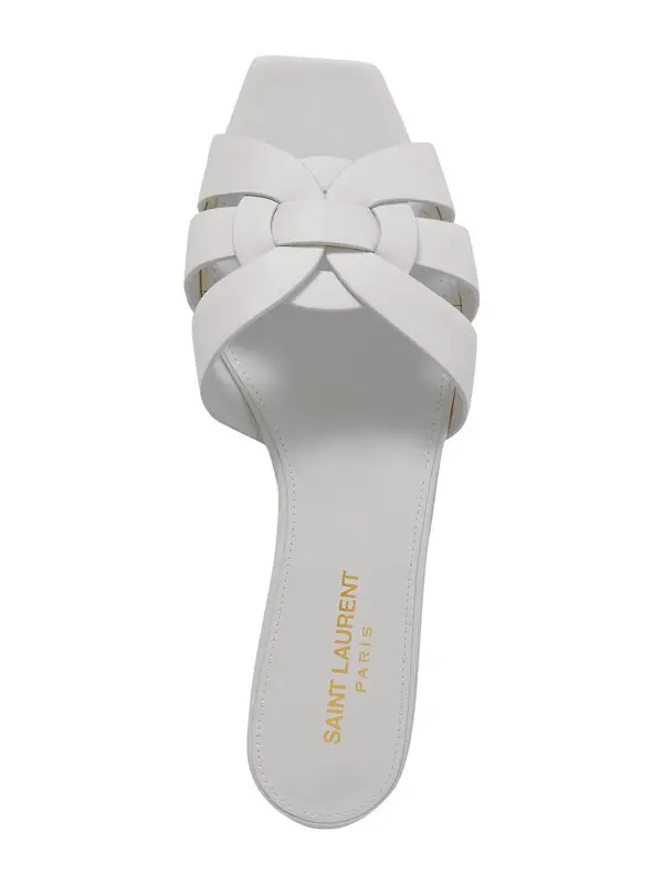 Saint Laurent Tribute Woven Leather Slides - Neutrals