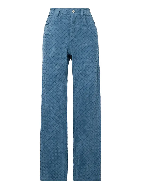 Bottega Veneta Intrecciato Suede Straight-leg Trousers - Blue