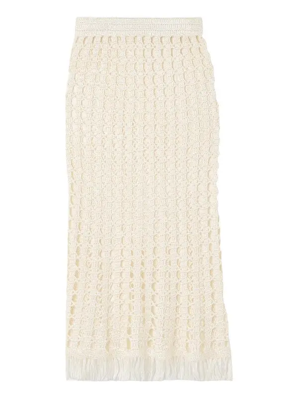 Calle Del Mar Fringed Crocheted Midi Skirt - Neutrals