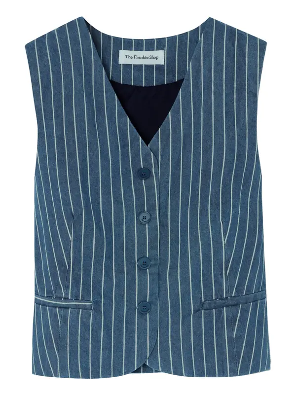 THE FRANKIE SHOP Clare Striped Denim Vest - Blue