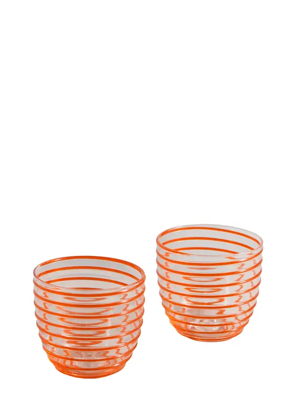 YALI GLASS A Filo Goto Set Of Two Striped Glass Tumblers - Orange