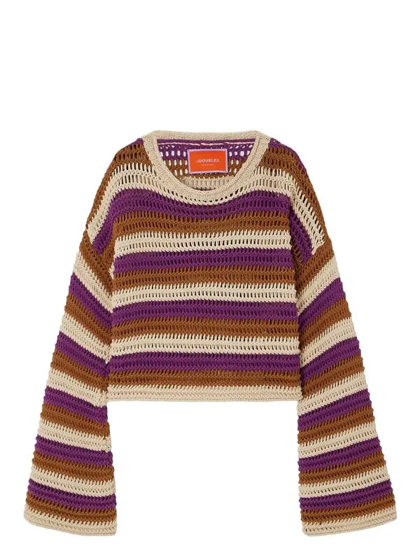 La DoubleJ Cropped Striped Crocheted Cotton-blend Sweater - Multi