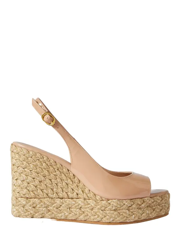 STUART WEITZMAN Island Patent-leather Wedge Espadrille Slingback Sandals - Neutrals