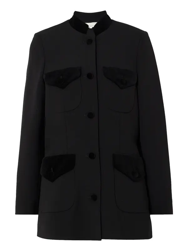LIBEROWE Net Sustain Raja Velvet-trimmed Wool Jacket - Black
