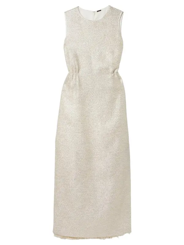 Adam Lippes Fringed Tweed Maxi Dress - Metallic
