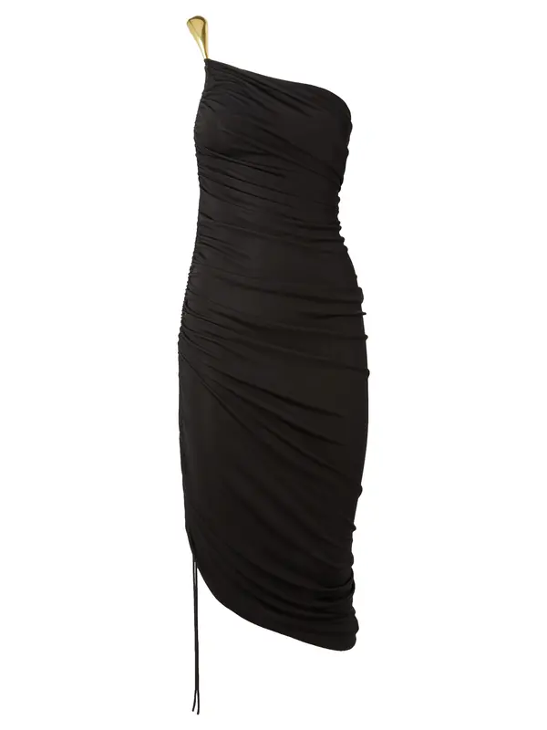 Bottega Veneta One-shoulder Embellished Satin-jersey Midi Dress - Black