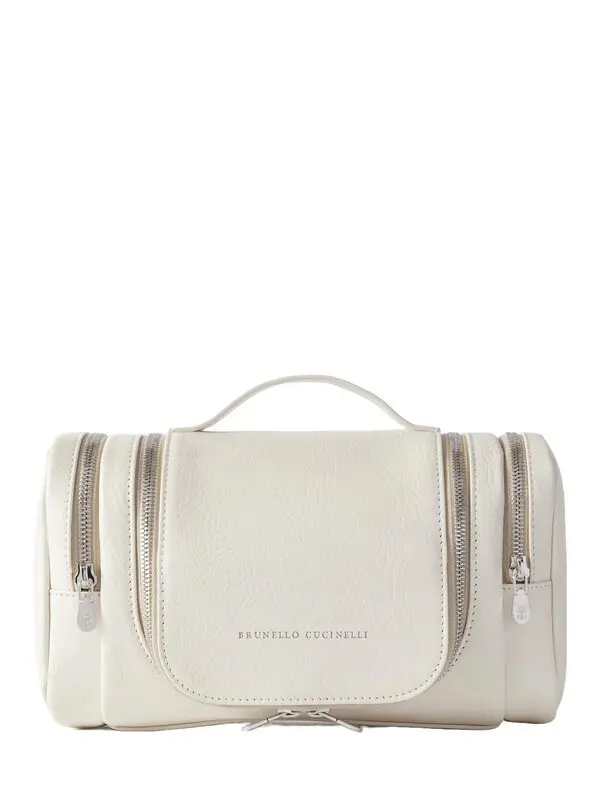 Brunello Cucinelli Textured Leather Cosmetics Case - White