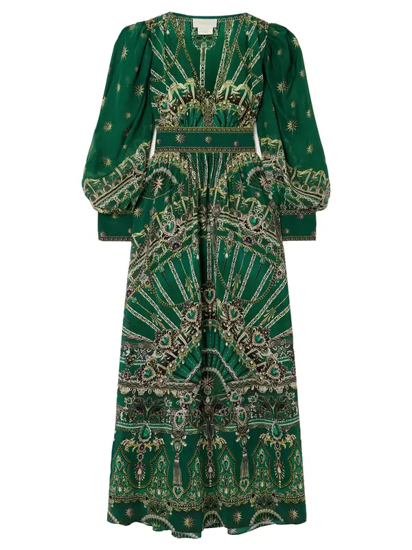 Camilla Embellished Printed Silk-crepe Maxi Dress - Green