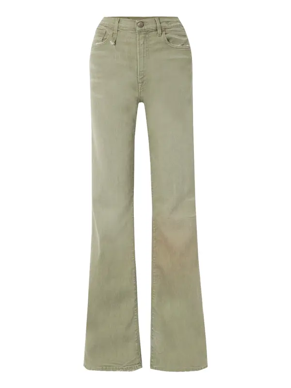 R13 Jane Distressed High-rise Wide-leg Jeans - Green