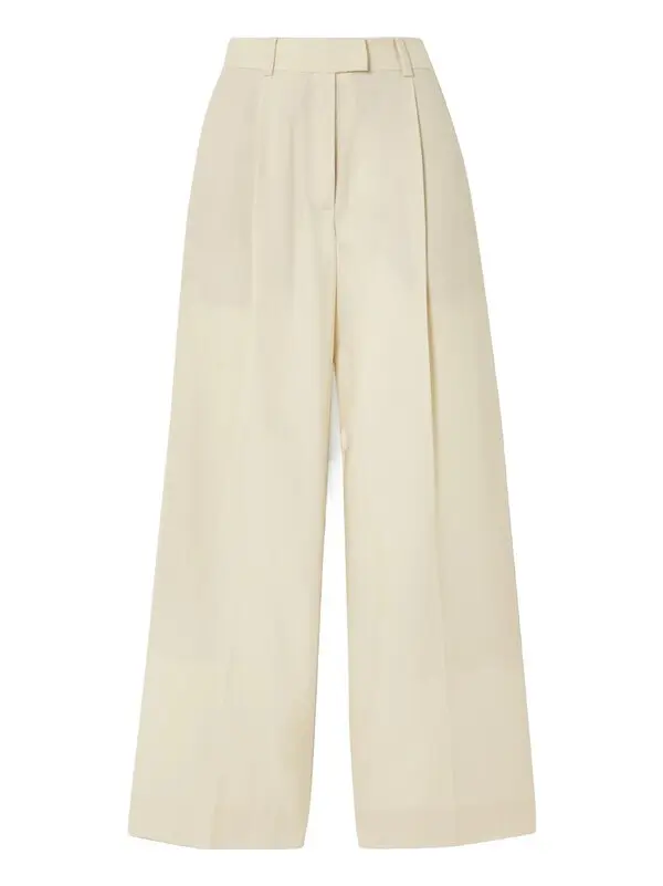 Another Tomorrow Net Sustain Pleated Wide-leg Pants - Neutrals