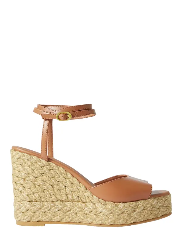 STUART WEITZMAN Barelynude Leather Espadrille Wedge Sandals - Brown