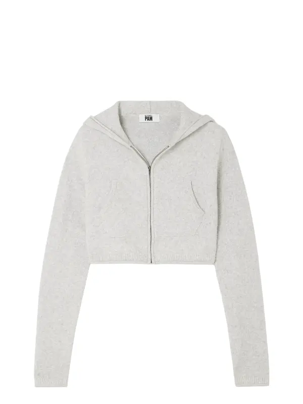 RE/DONE Net Sustain + Pamela Anderson Cropped Brushed Organic Cotton-blend Hoodie - Gray