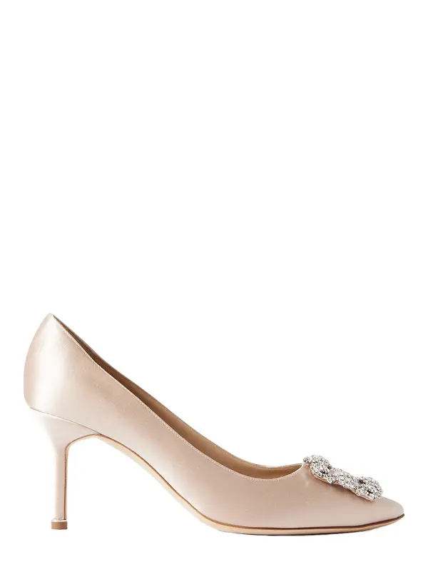 Manolo Blahnik Hangisi 70 Crystal-embellished Satin Pumps - Neutrals