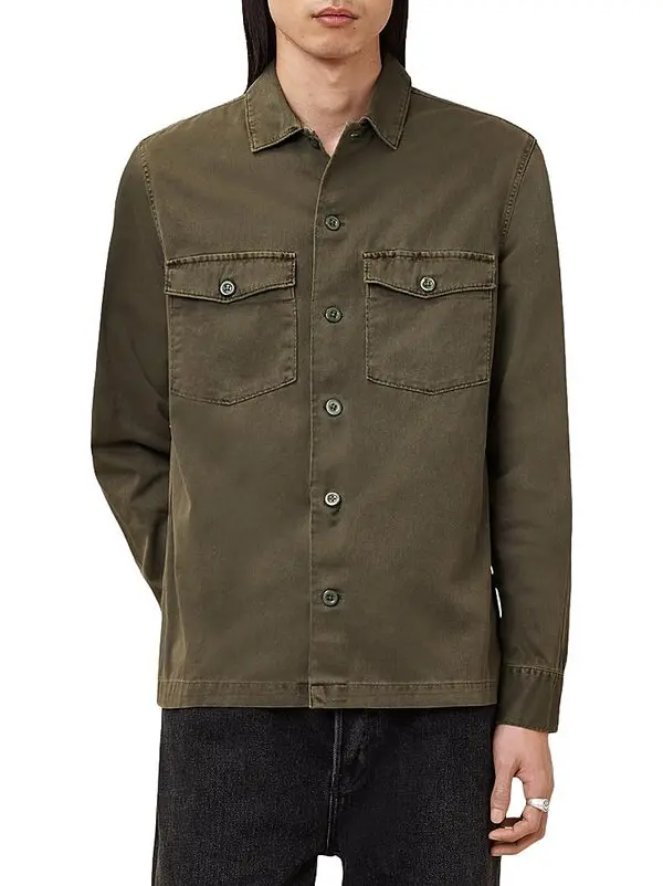 ALLSAINTS Spotter Cotton Button Down Shirt - Cargo Green