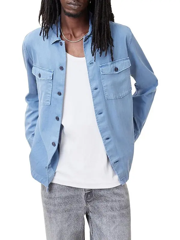 ALLSAINTS Spotter Cotton Button Down Shirt - Static Blue
