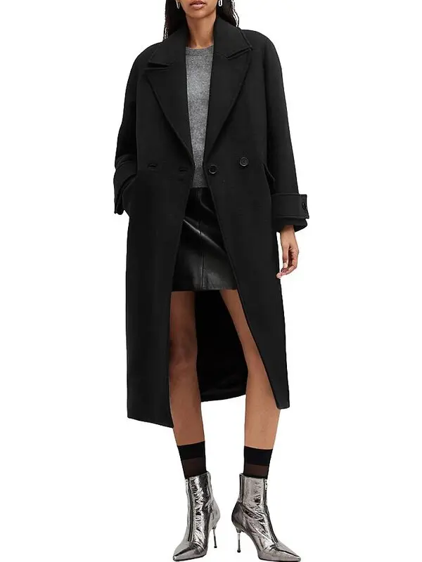 ALLSAINTS Mabel Double Breasted Oversized Coat - Black