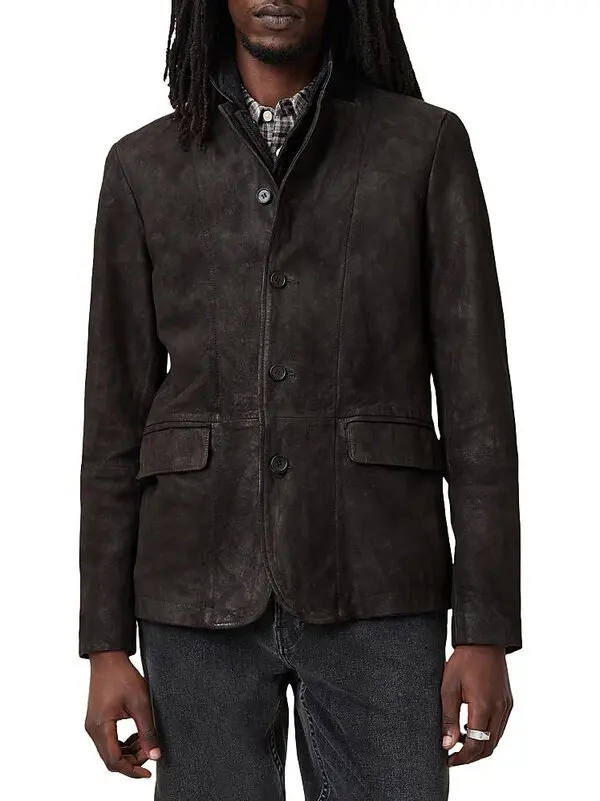 ALLSAINTS Survey Layered Leather Blazer - Anthracite