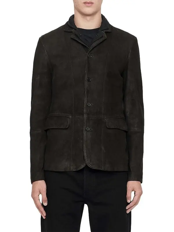 ALLSAINTS Survey Layered Leather Blazer - Anthracite