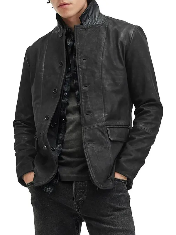 ALLSAINTS Survey Layered Leather Blazer - Black