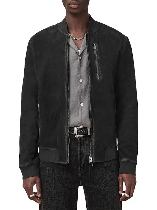 ALLSAINTS Kemble Suede Bomber Jacket - Cinder Black