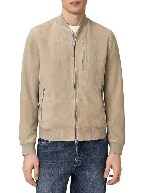 ALLSAINTS Kemble Suede Bomber Jacket - Dune Brown