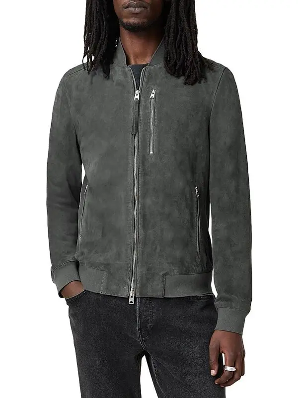 ALLSAINTS Kemble Suede Bomber Jacket - Slatestone