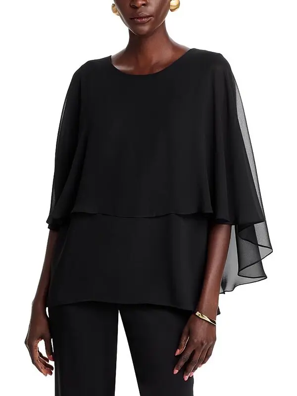 Caroline Rose Capelet Overlay Top - Black