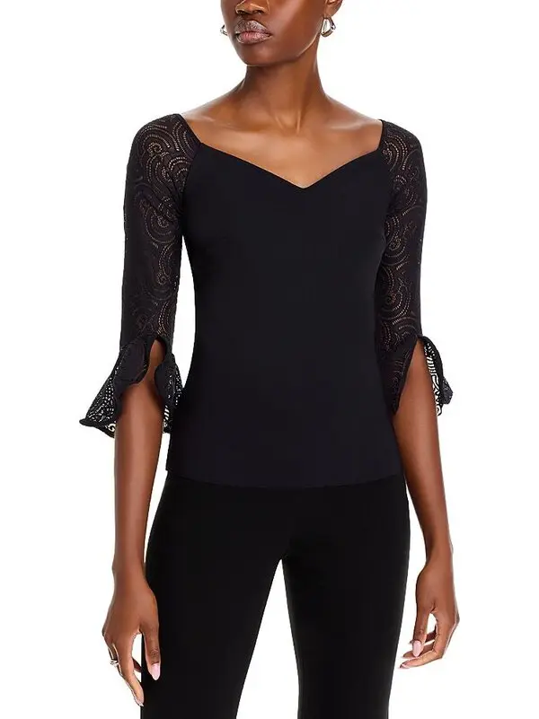 Chiara Boni La Petite Robe Saffy Lace Sleeve Top - Black
