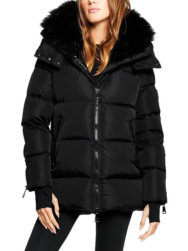 Sam. Shearling Trim Puffer Coat - Black